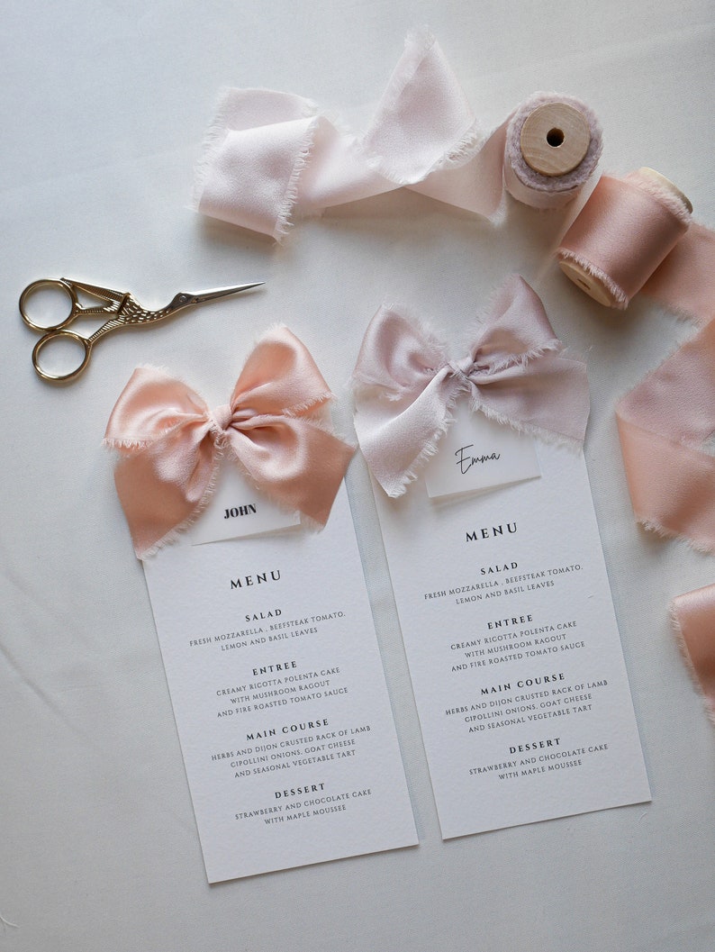 ZELIE | Wedding Menu With Satin Ribbon Bow | Modern and Romantic ...