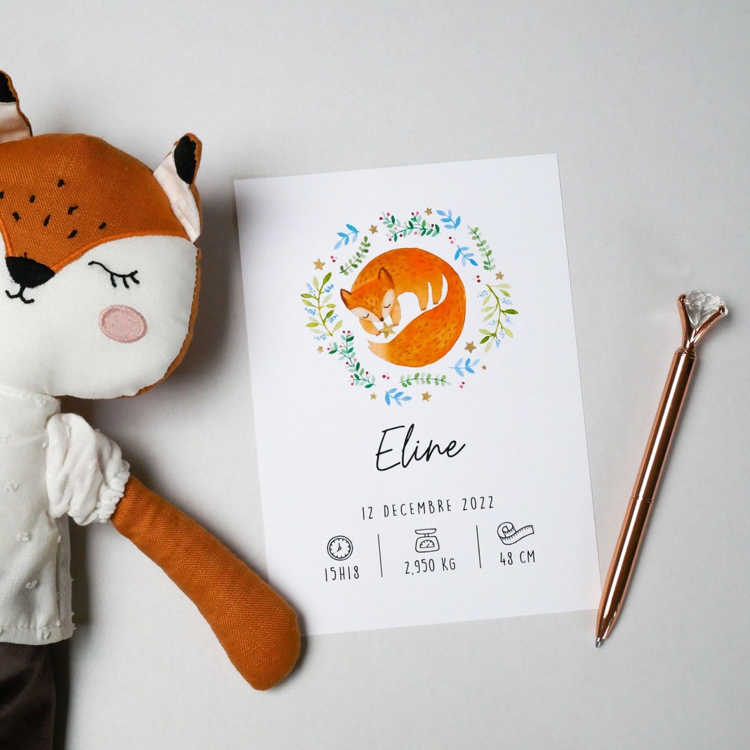 Baby Poster Fox | Customized Birth Gift With Baby's Name | * Gold ...