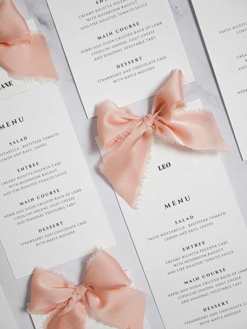 ZELIE | Wedding Menu With Satin Ribbon Bow | Modern and Romantic ...