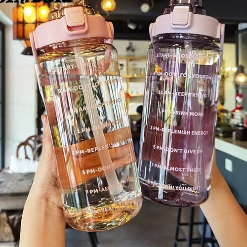 2 Liter Water Bottle With Straw and Time Scale - Etsy