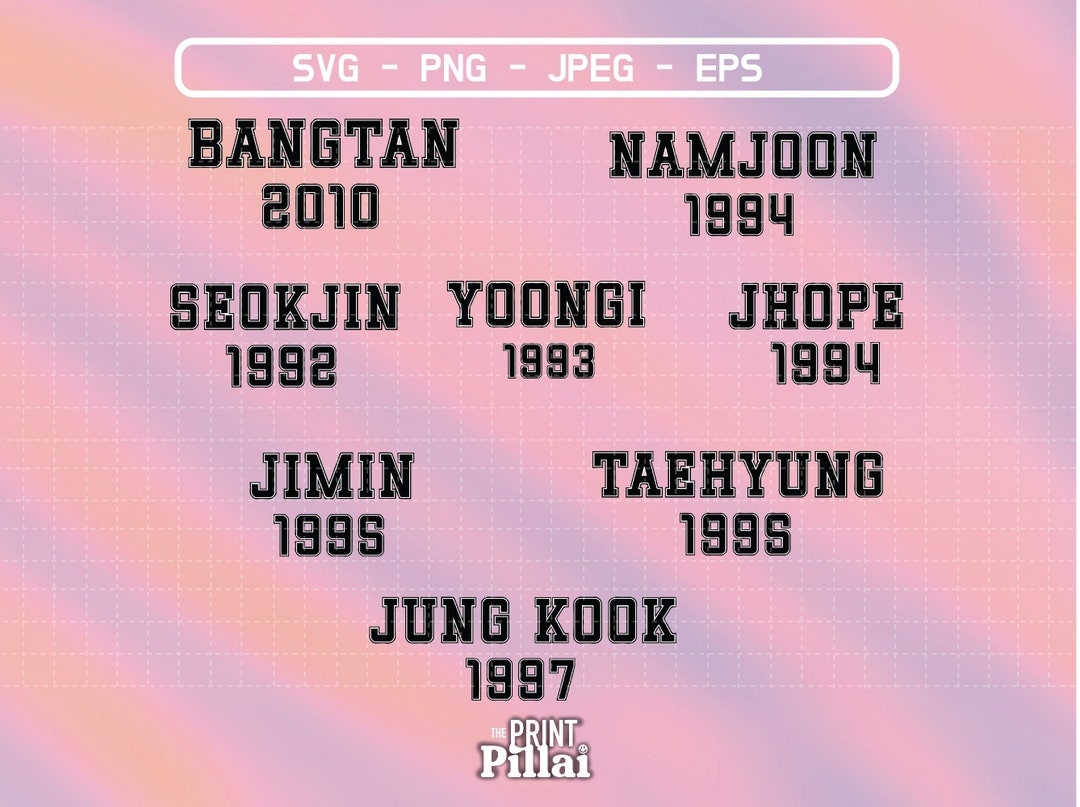 BTS Namen Kpop Varsity Svg Eps Png Jpg Vectorbestanden voor - Etsy België
