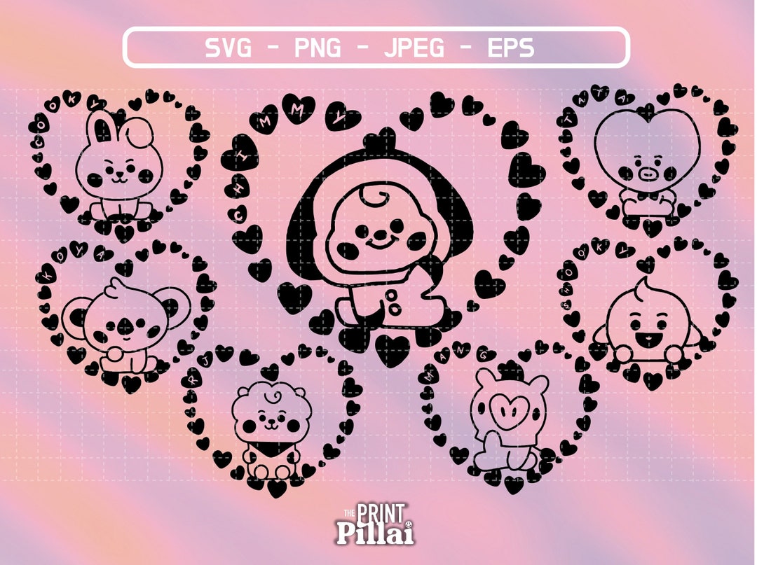 BTS BT21 Heart Svg Eps Png Jpg Vector Files for Cricut and Silhouette ...