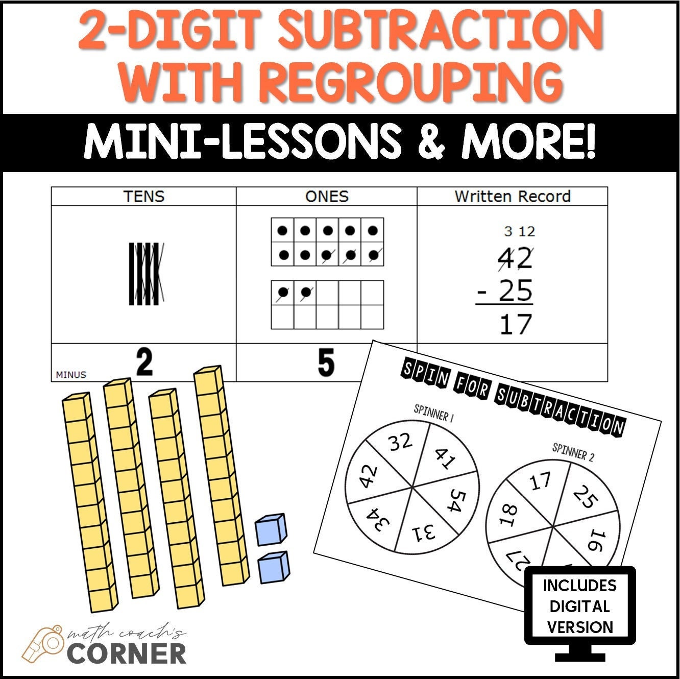 2 Digit Subtraction With Regrouping Mini Lessons And Etsy