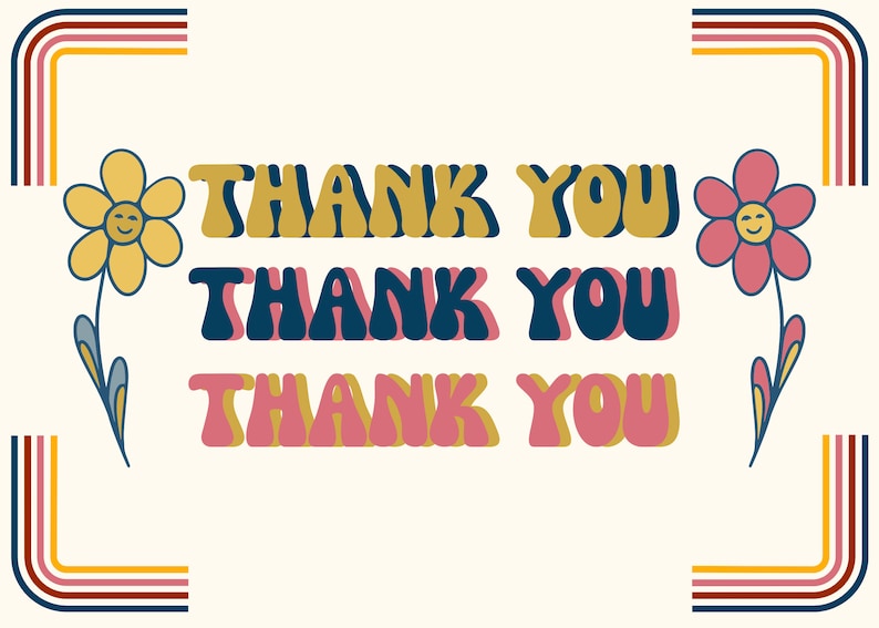 Retro 70s Downloadable Printable Editable Thank You Card - Get SVG ...