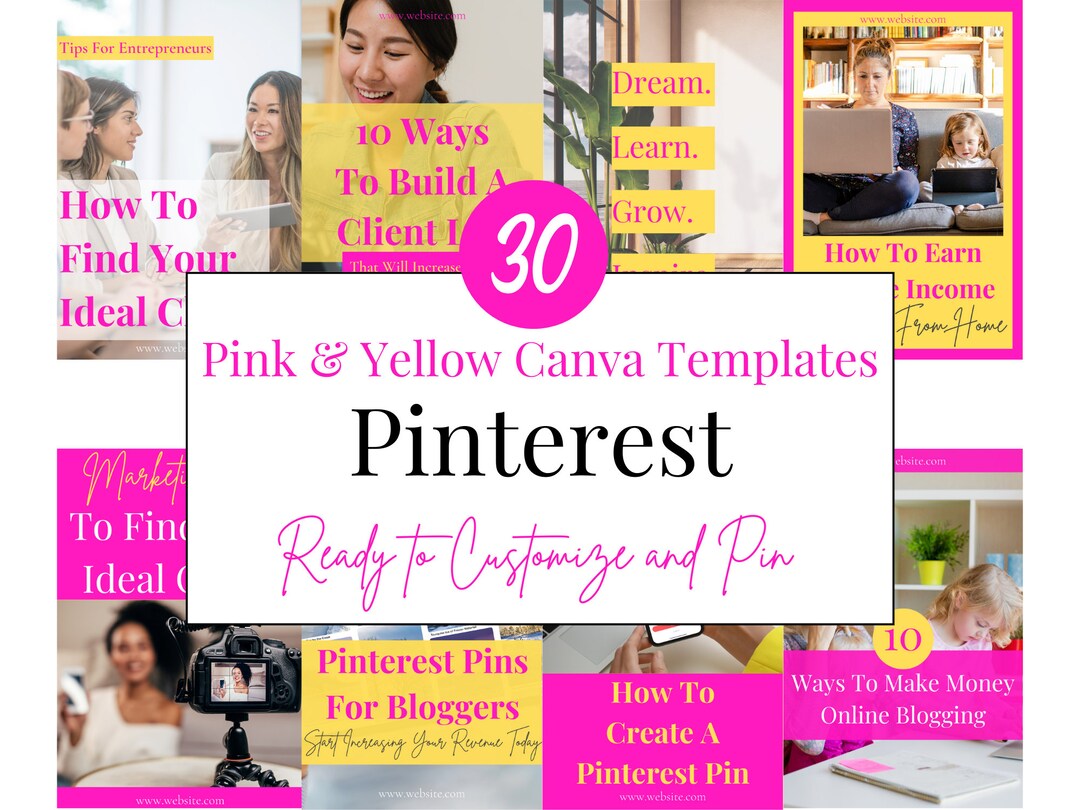 Bright Pink and Yellow Canva Templates for Pinterest Pin Templates ...