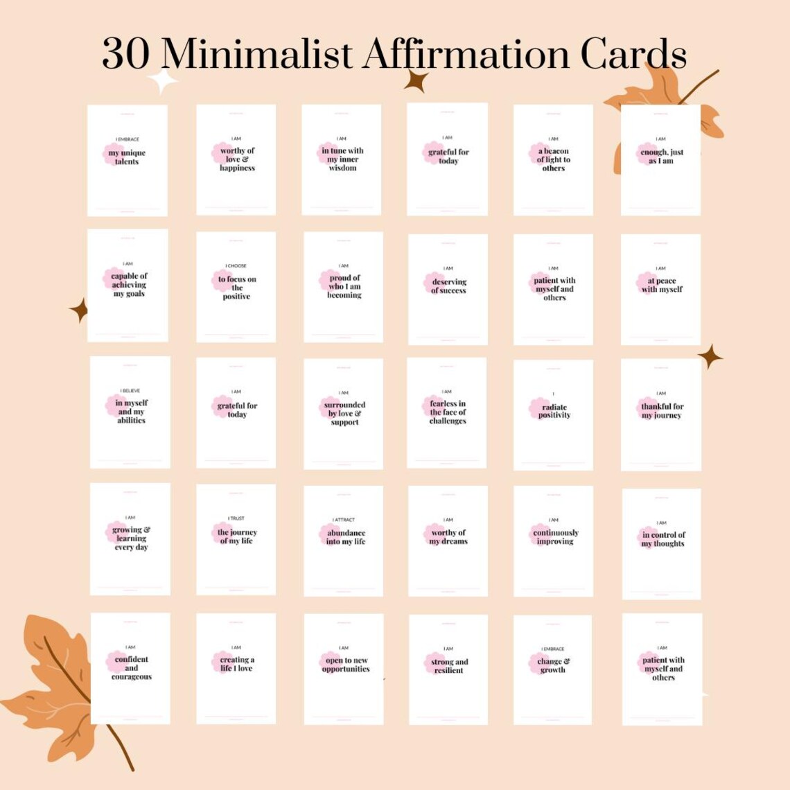 30 Affirmation Cards Printable | Digital Affirmation Cards | Positive ...