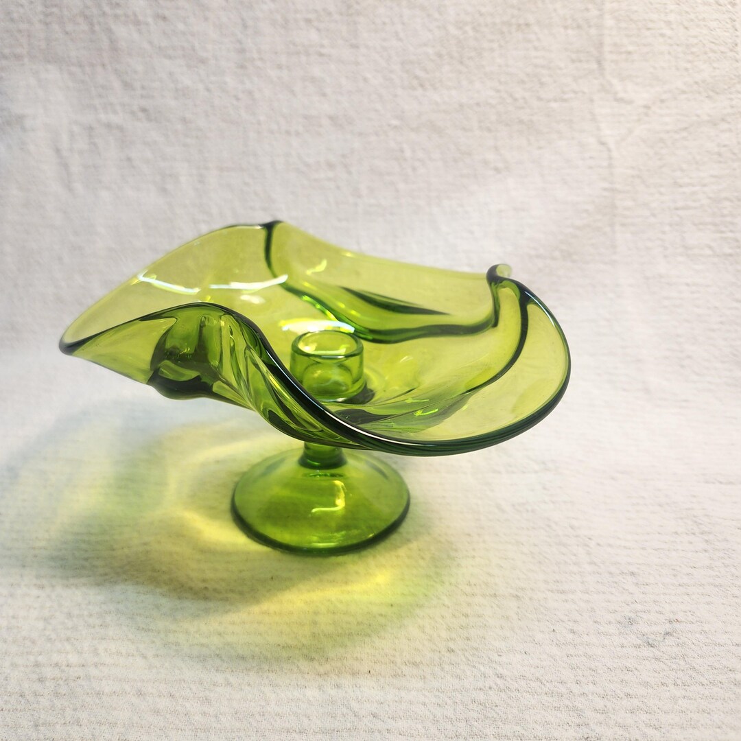 MCM Viking Glass Epic Drape Candle Holder in Avocado Green - Etsy
