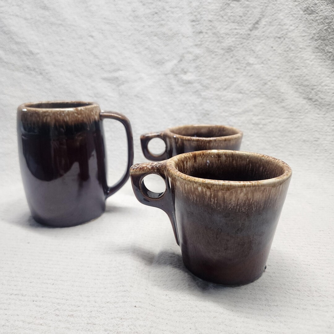 Vintage Hull Stoneware Mug Set - Brown Drip Collection - Etsy