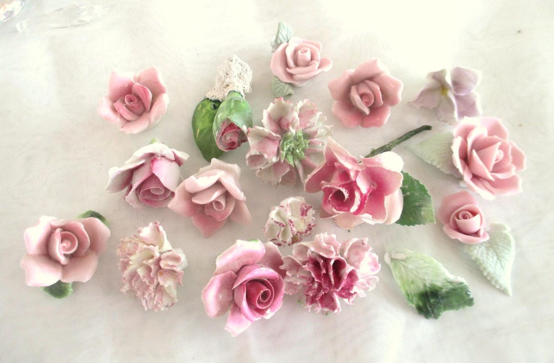 Ceramic Pink Roses, Small Vintage Porcelain Roses, Ceramic Pink Rose ...