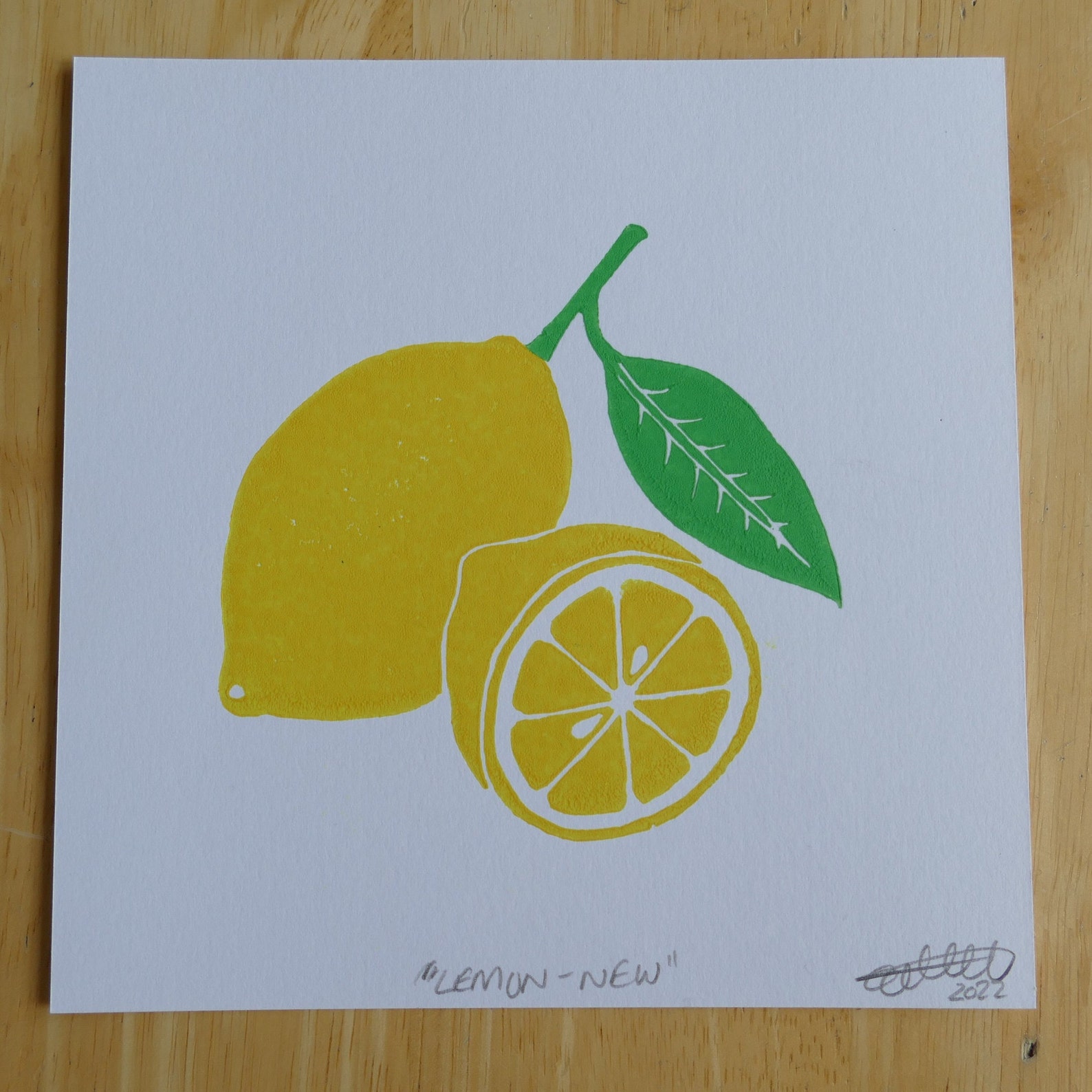 6x6" Square Original Linocut Print - "lemon" - Etsy