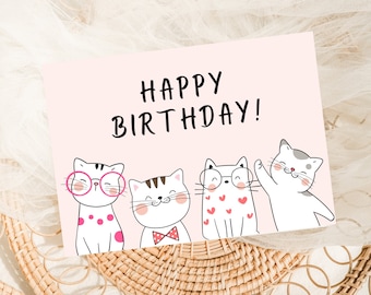 Retro Happy Birthday Card Wishes - Digital Instant Download - Editable ...