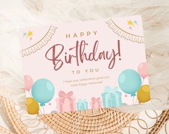 Minimalist Happy Birthday Card Wishes - Digital Instant Download ...