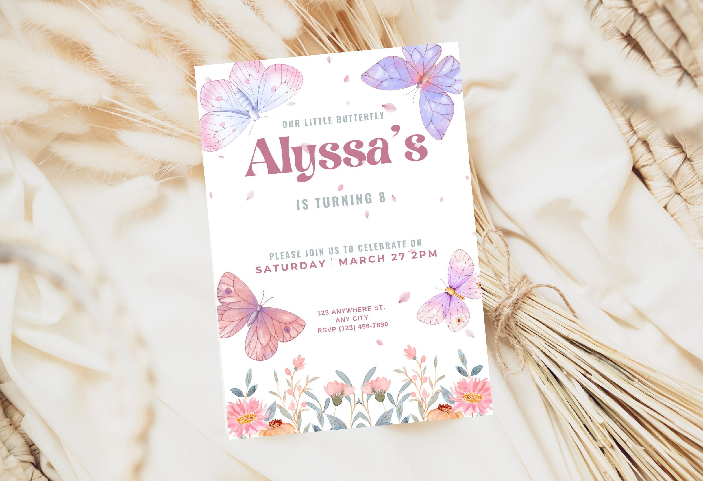 Butterfly Birthday Card Invite Digital Instant B-day Invitation ...