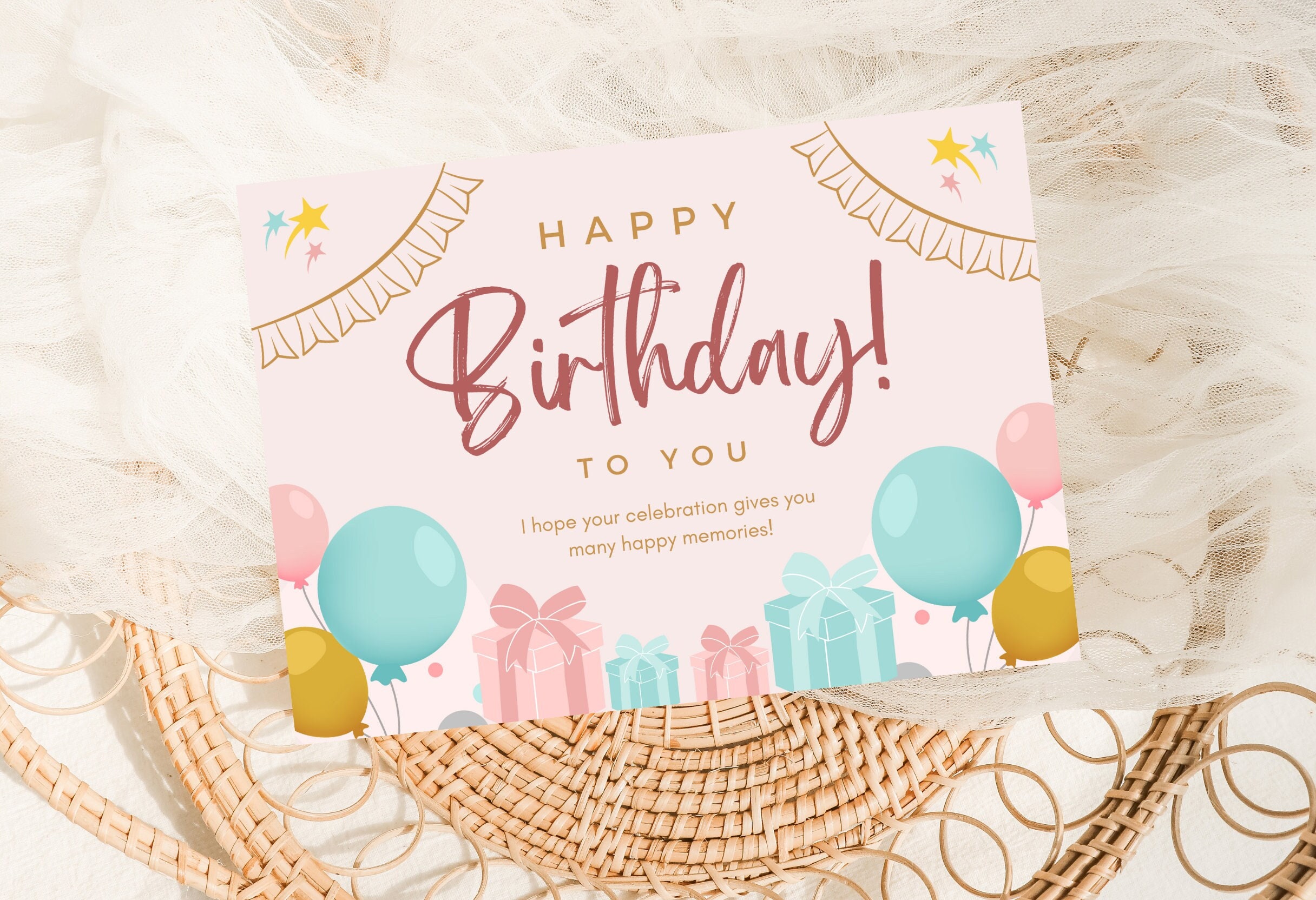 Happy Birthday Card Wishes - Digital Instant Download - Editable and ...