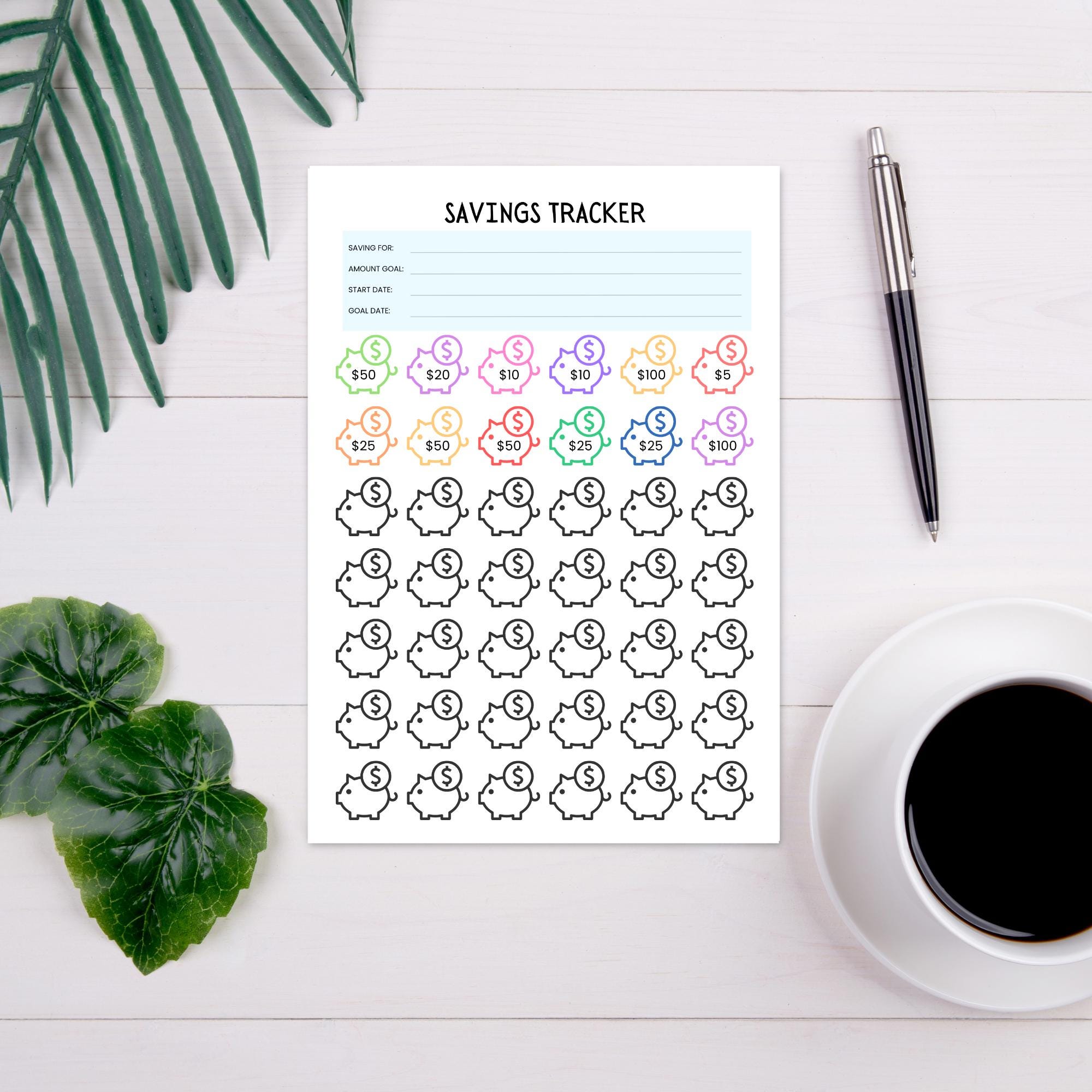 Savings Tracker Printable | Piggy Bank Goal Planner | Finance Template ...