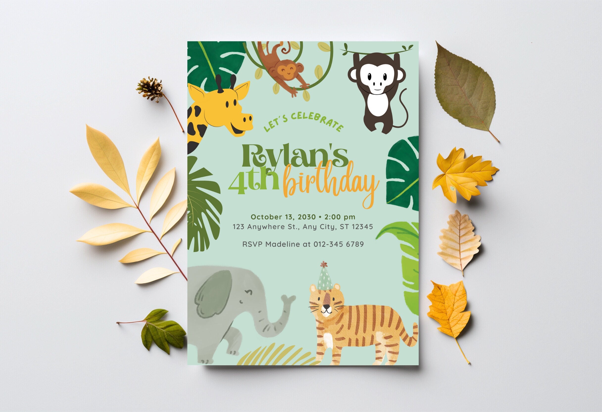Child Birthday Card Invite - Digital Instant Kid B-day Invitation ...