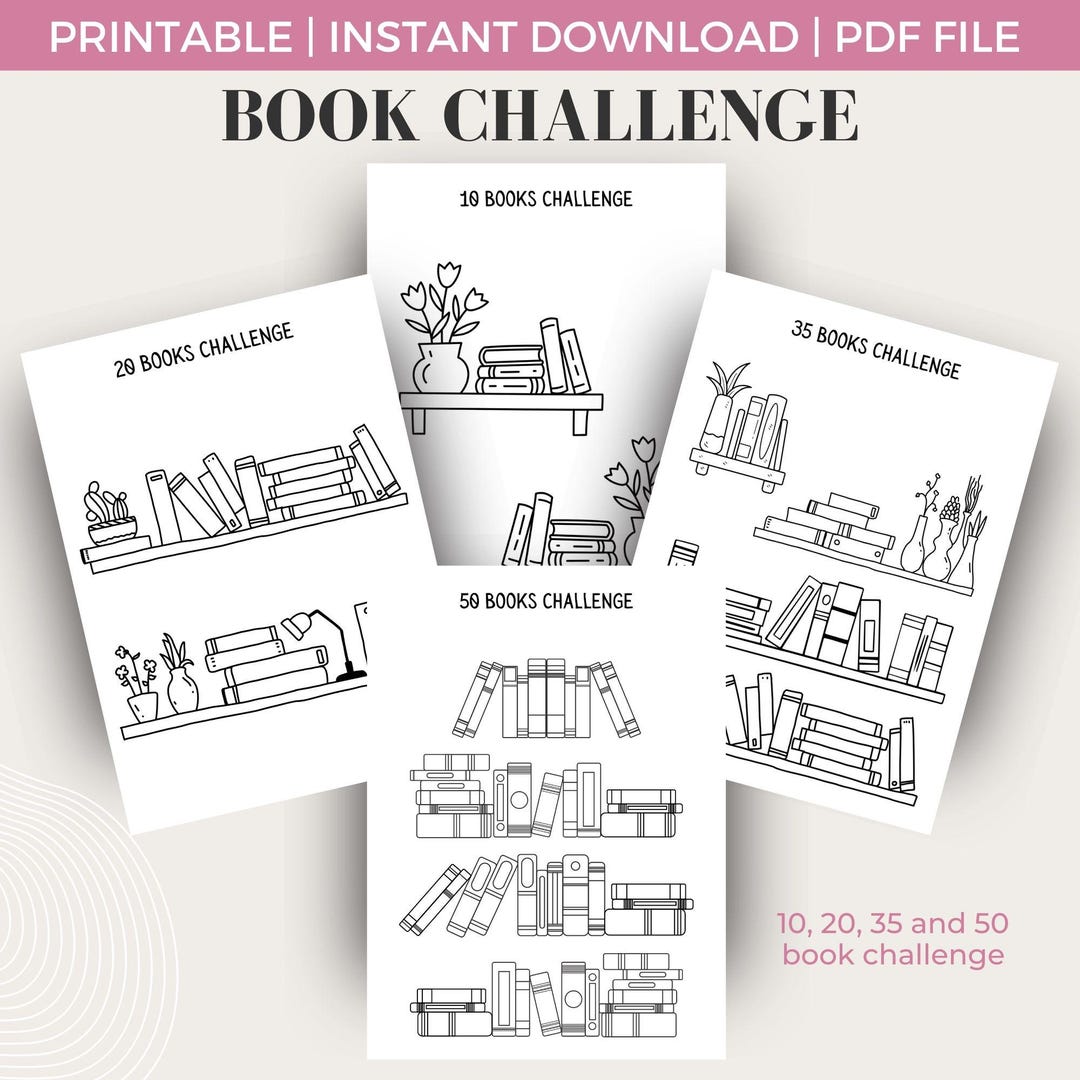 10, 20, 35 and 50 Book Challenge | Printable Reading Challenge Tracker ...