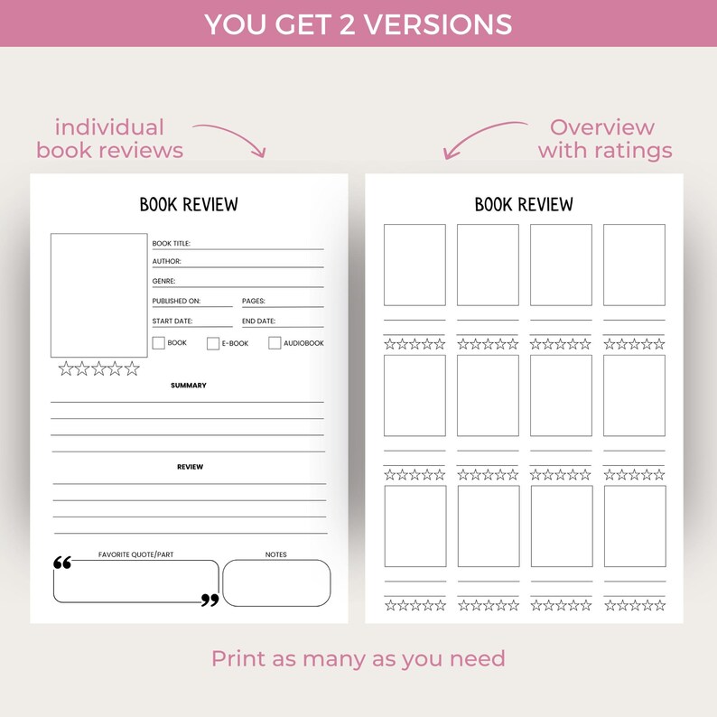 Book Review Individual and Overview With Ratings | Printable Book ...