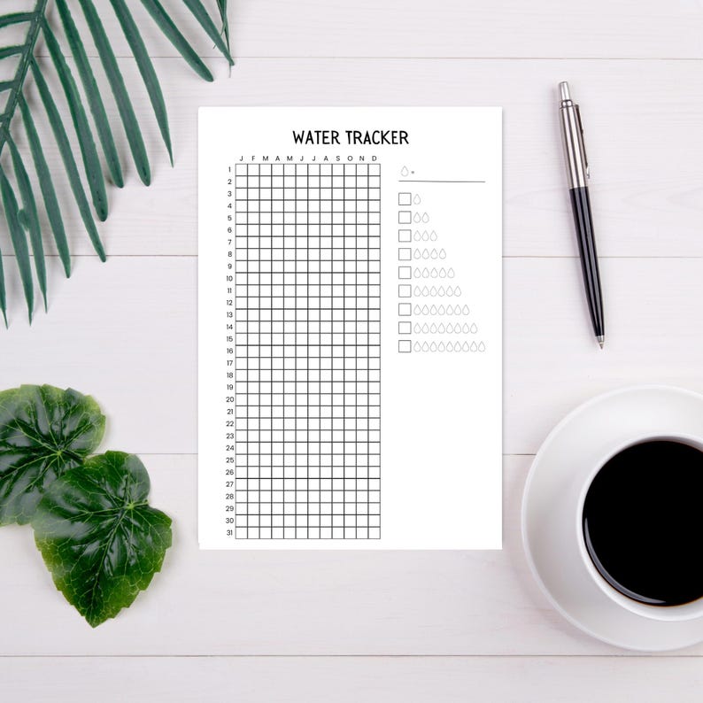 Water Tracker | Printable Daily Hydration Log | Digital Yearly Water ...