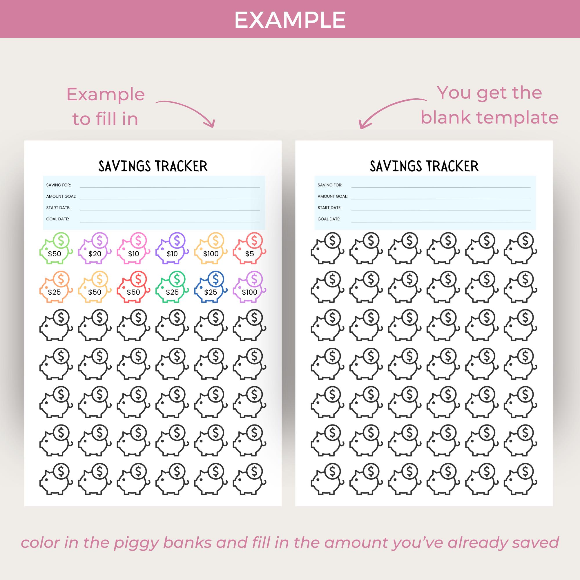 Savings Tracker Printable | Piggy Bank Goal Planner | Finance Template ...