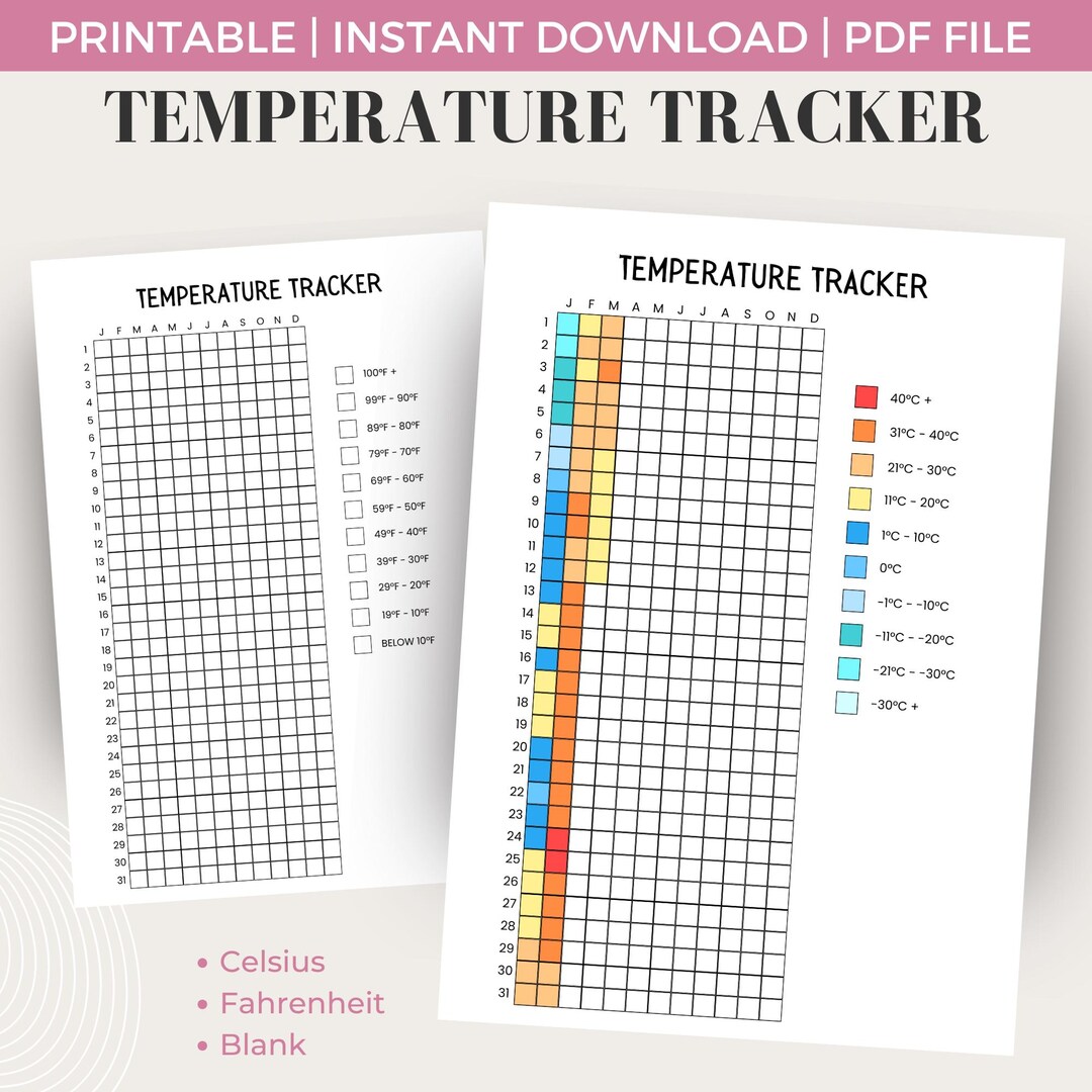 Temperature Tracker Journal | Celsius & Fahrenheit | Color-coded Daily ...