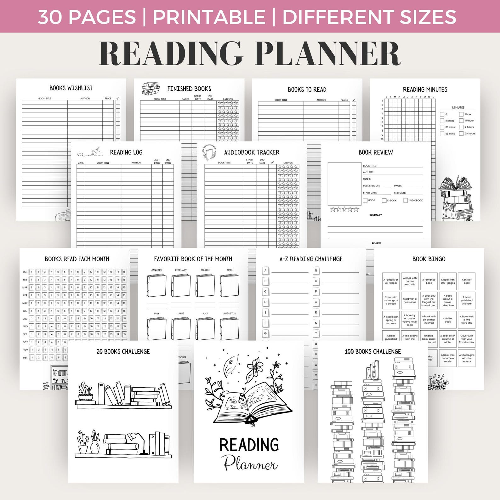 Reading Planner Bundle | Printable Book Reading Journal | Reviews ...