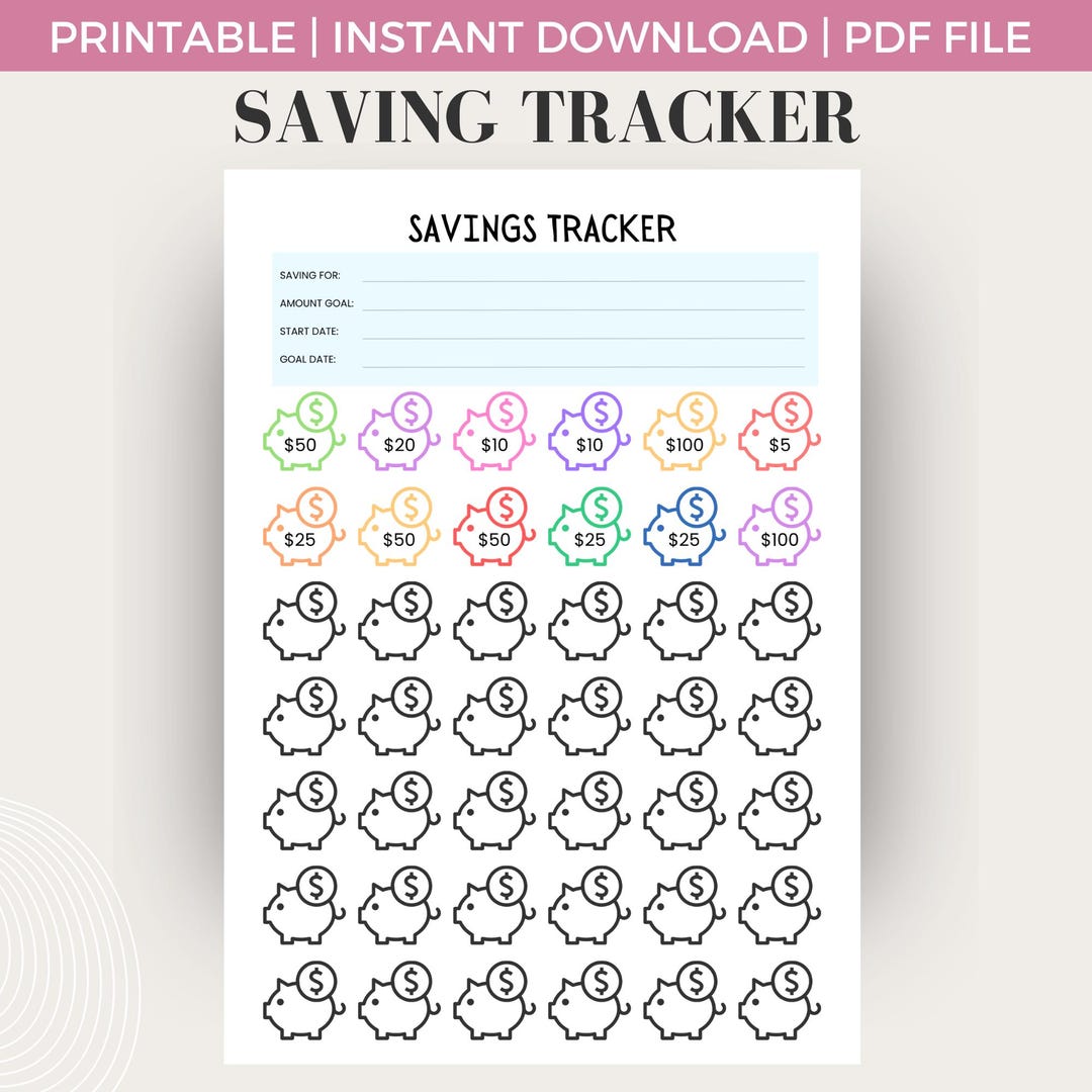 Savings Tracker Printable | Piggy Bank Goal Planner | Finance Template ...