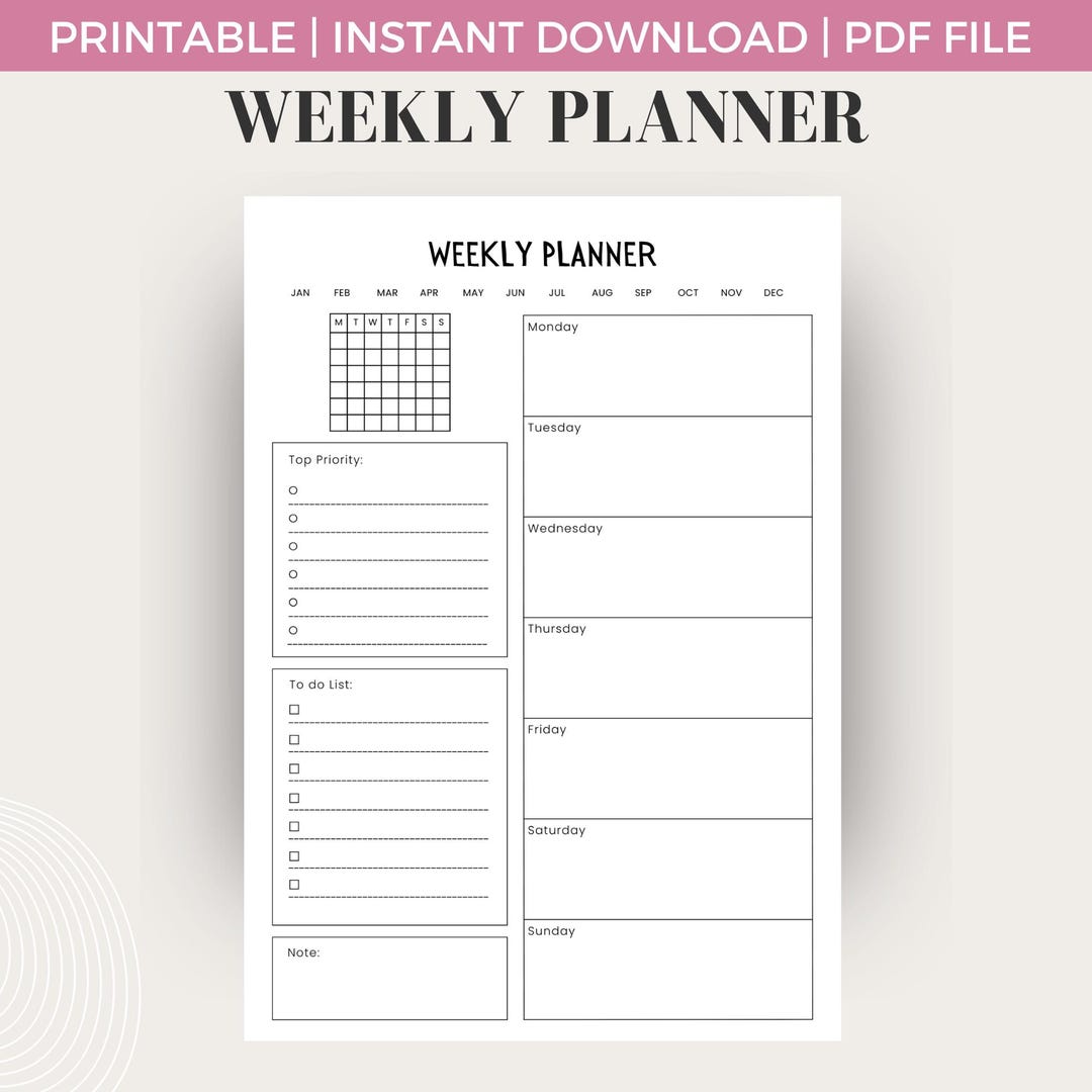 Weekly Planner Template - Printable Daily Schedule Organizer, To-do ...