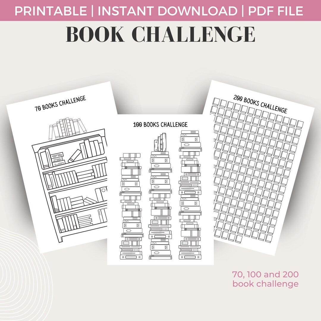 70, 100 and 200 Book Challenge | Printable Reading Challenge Tracker ...