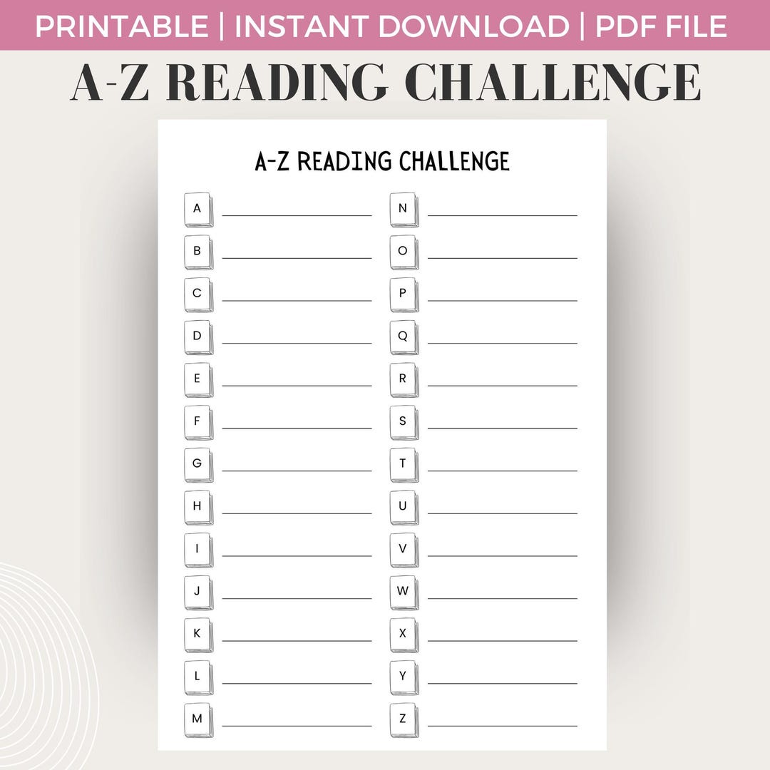 A-Z Reading Challenge Tracker | Book Challenge Printable | Reading Log ...