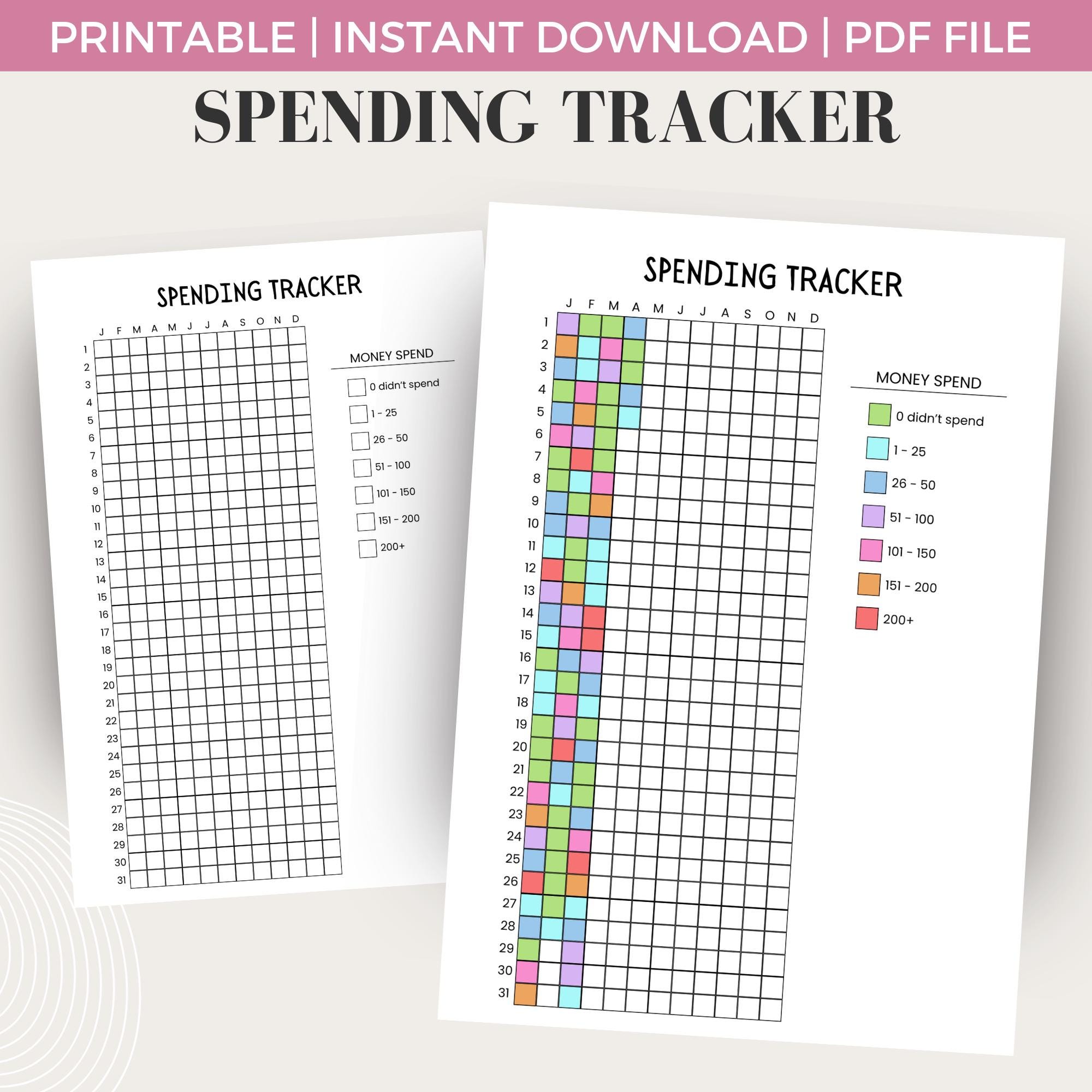 Spending Tracker | Printable Journal Template | Habit Tracker | Yearly ...