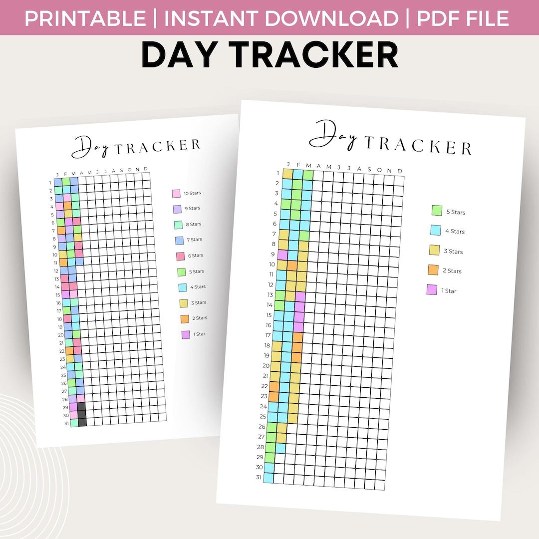 Rate My Day - Printable Day Tracker - Daily Mood Tracker - Star Rating ...