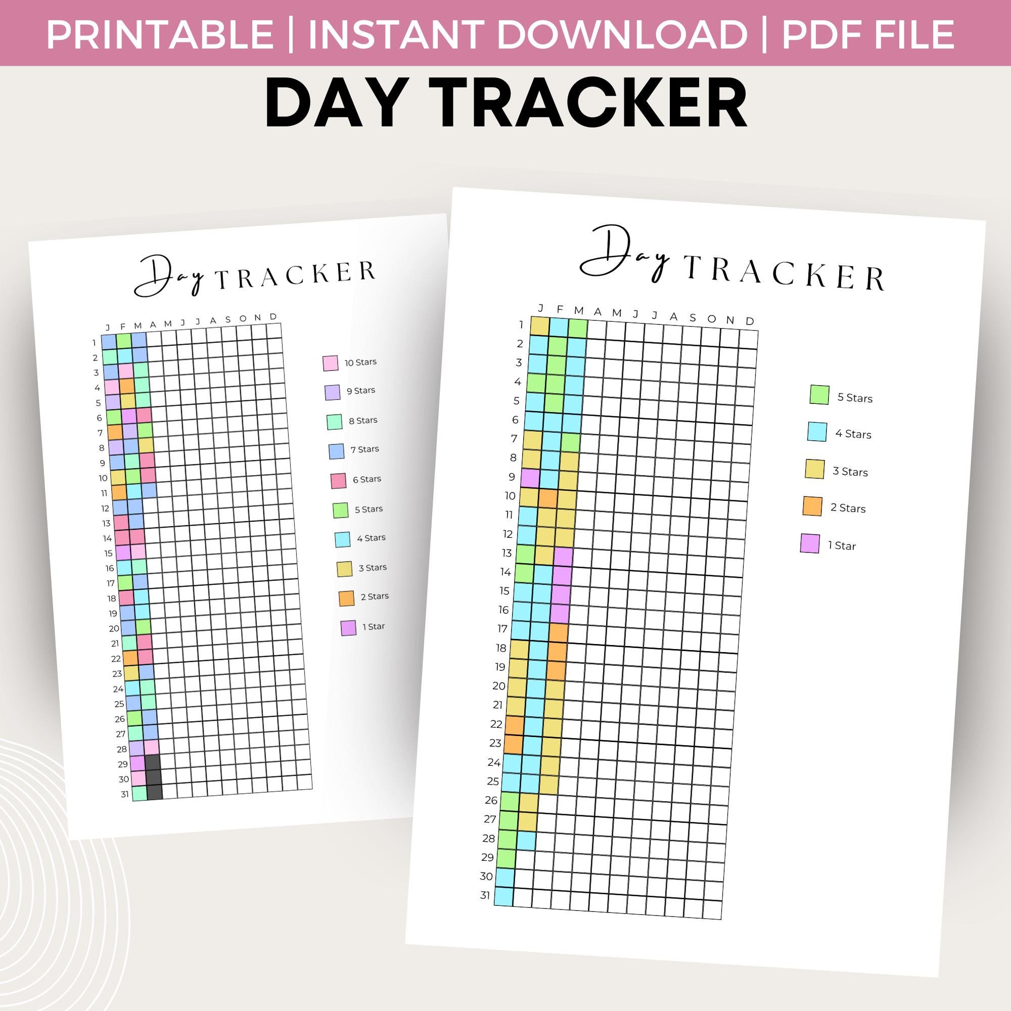 Rate My Day - Printable Day Tracker - Daily Mood Tracker - Star Rating ...