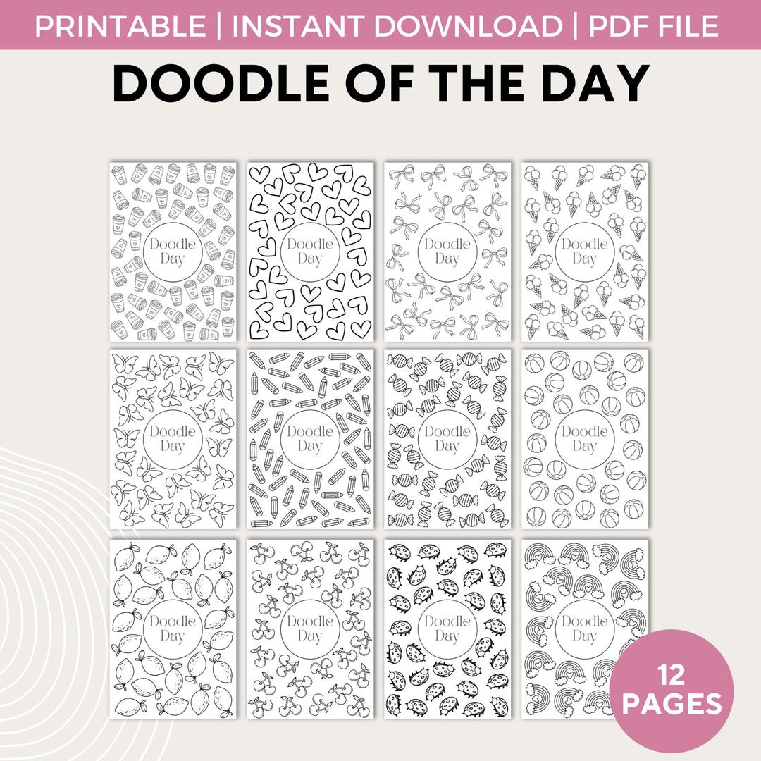 Doodle of the Day | 12 Coloring Pages | Monthly Doodle | Digital ...