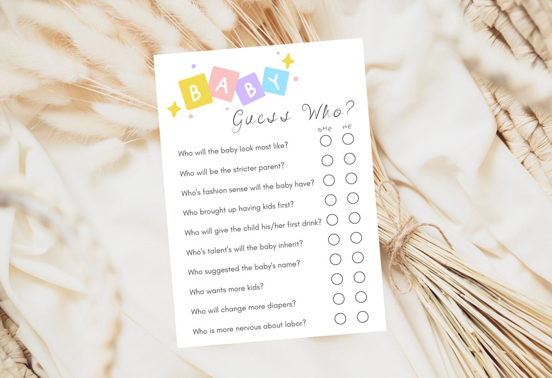 Baby Shower Game - Guess Who - Digital Instant Invitation - Editable ...