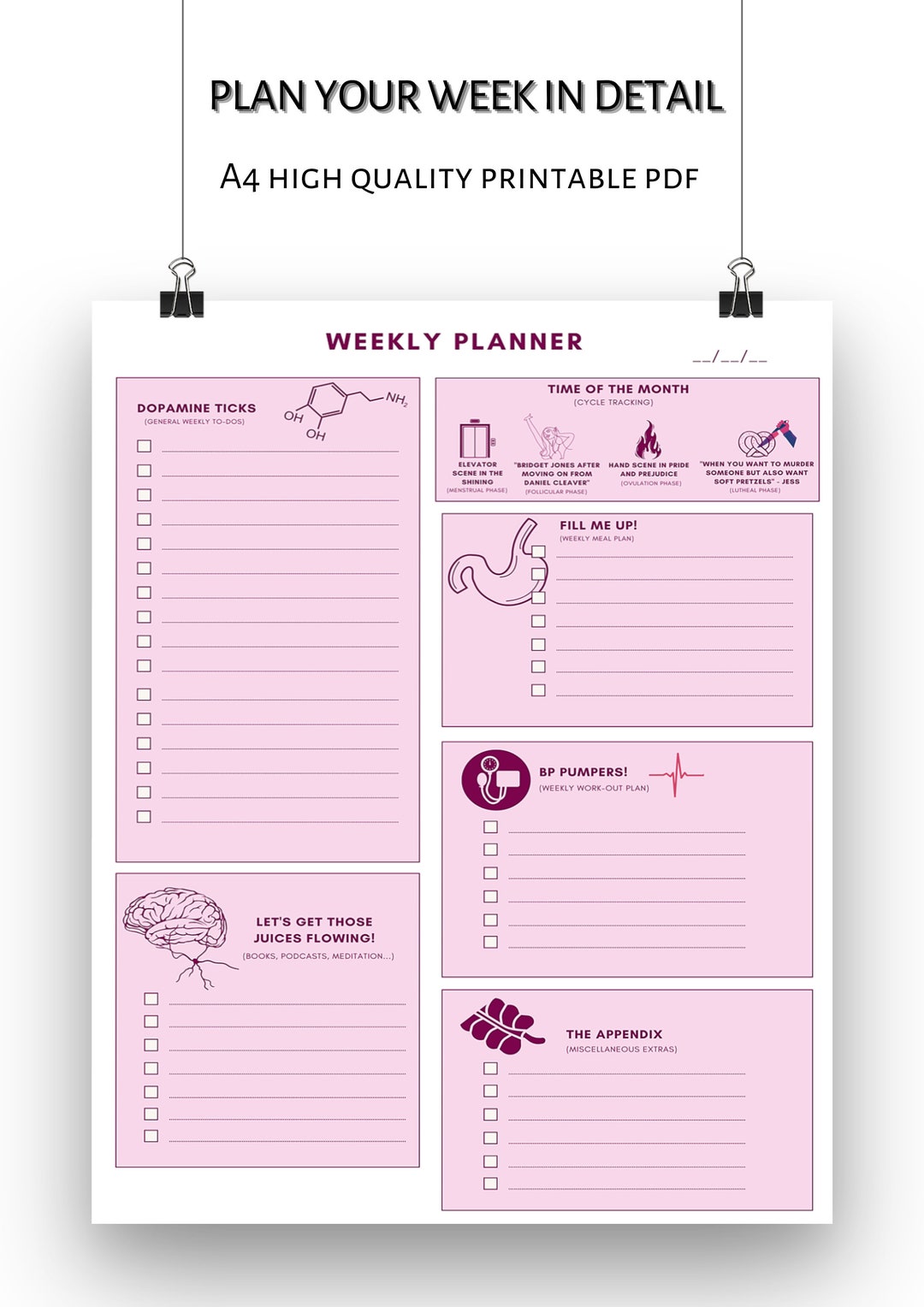 Pastel Pink Anatomy Inspired A4 Weekly Planner/printable and Fillable ...