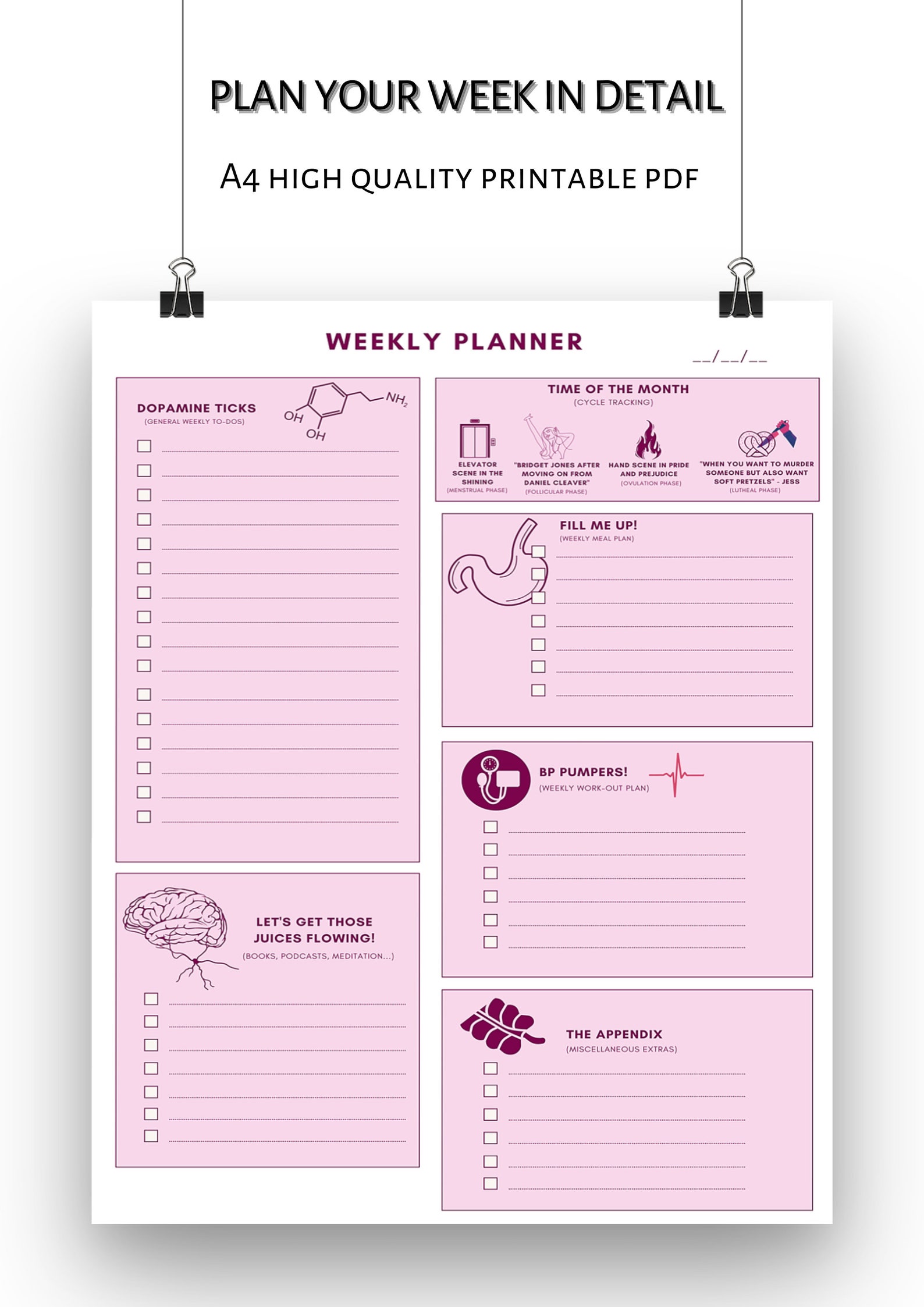 Pastel Pink Anatomy Inspired A4 Weekly Planner/printable and - Etsy