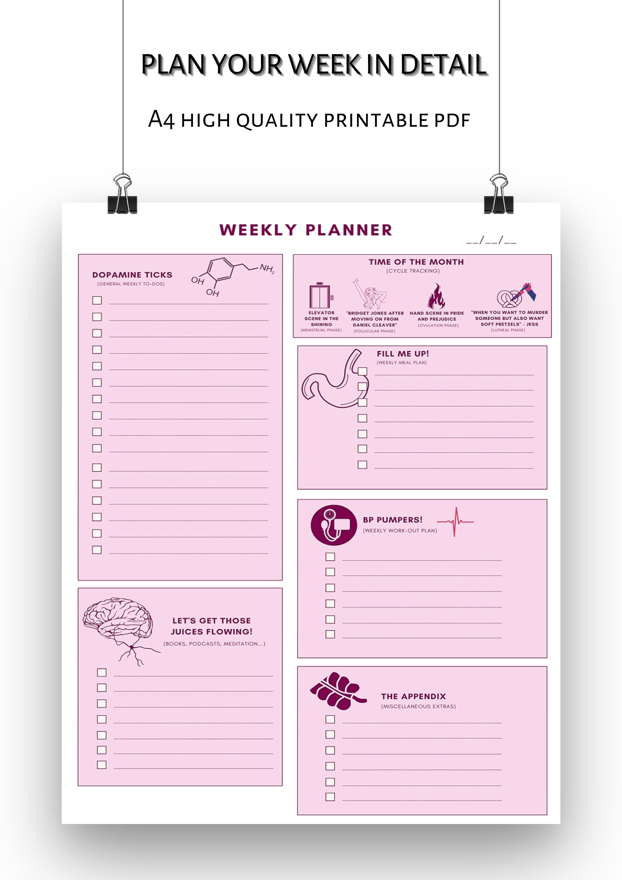 Pastel Pink Anatomy Inspired A4 Weekly Planner/printable and - Etsy