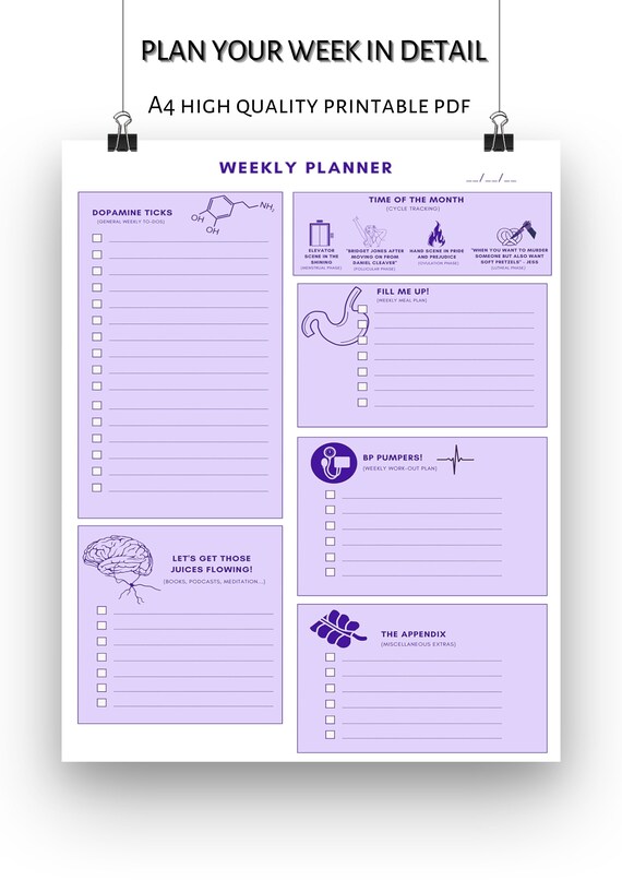Pastel Violet Anatomy Inspired A4 Weekly Planner/printable and - Etsy