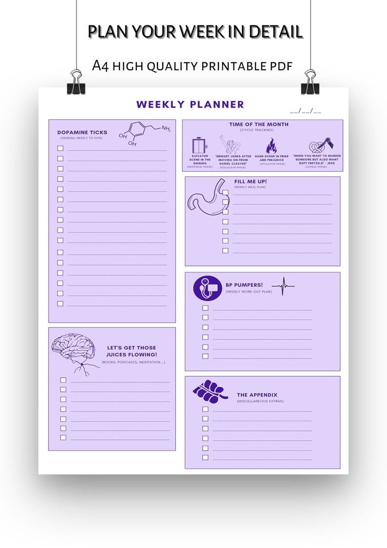 Pastel Violet Anatomy Inspired A4 Weekly Planner/printable and Fillable ...