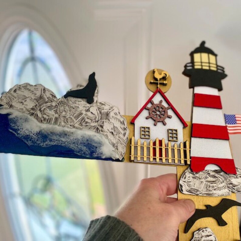 Coastal Lighthouse Door Topper, 3D Ocean Resin, Layered Decor, Laser ...