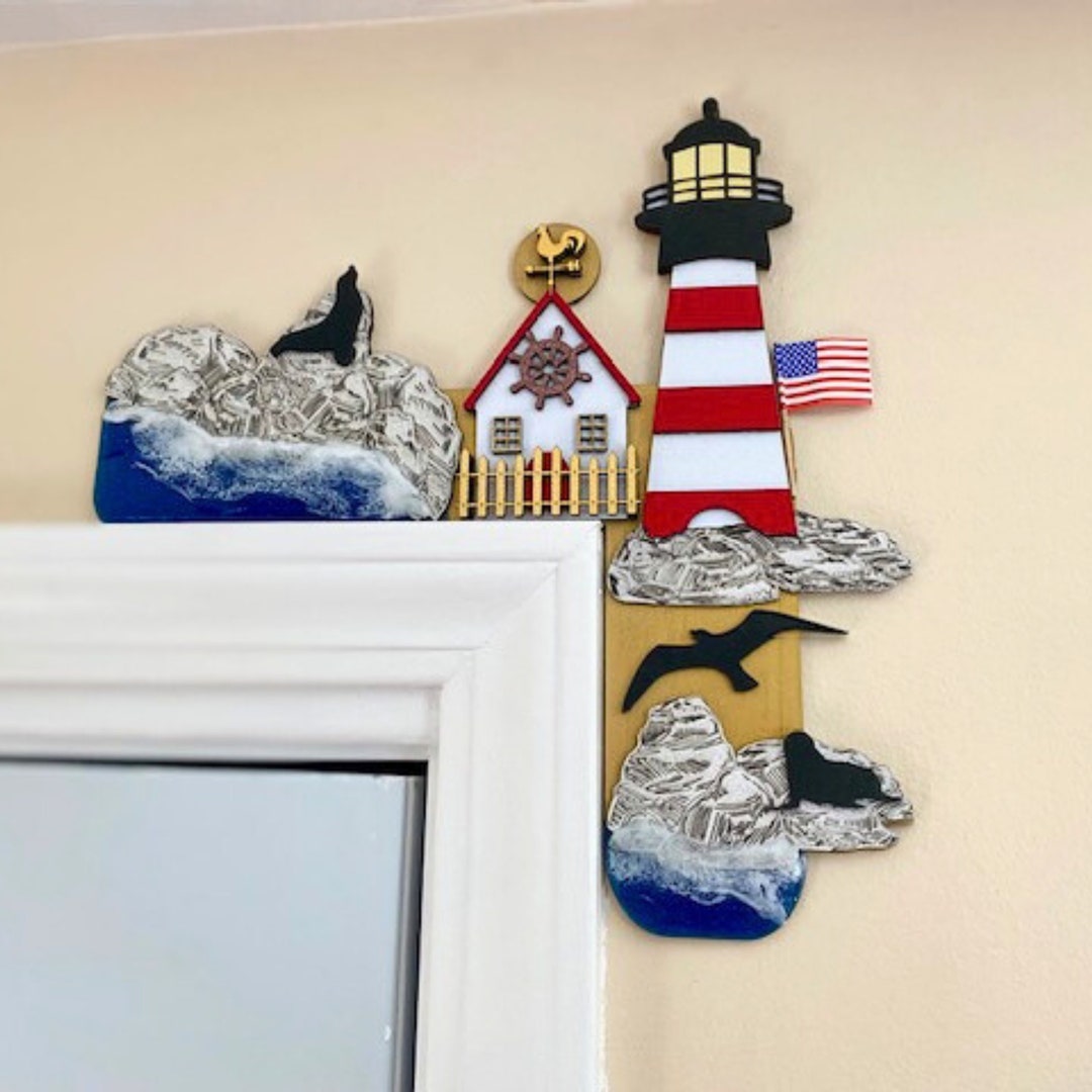 Coastal Lighthouse Door Topper, 3D Ocean Resin, Layered Decor, Laser ...