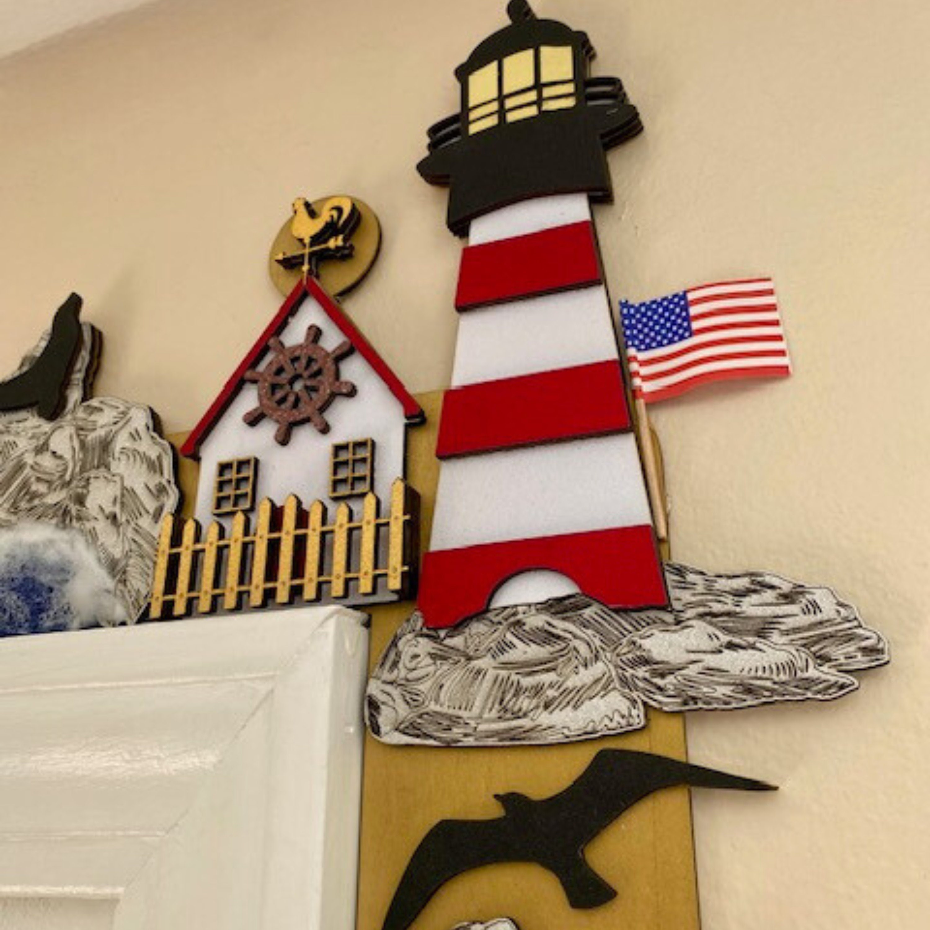 Coastal Lighthouse Door Topper, 3D Ocean Resin, Layered Decor, Laser ...