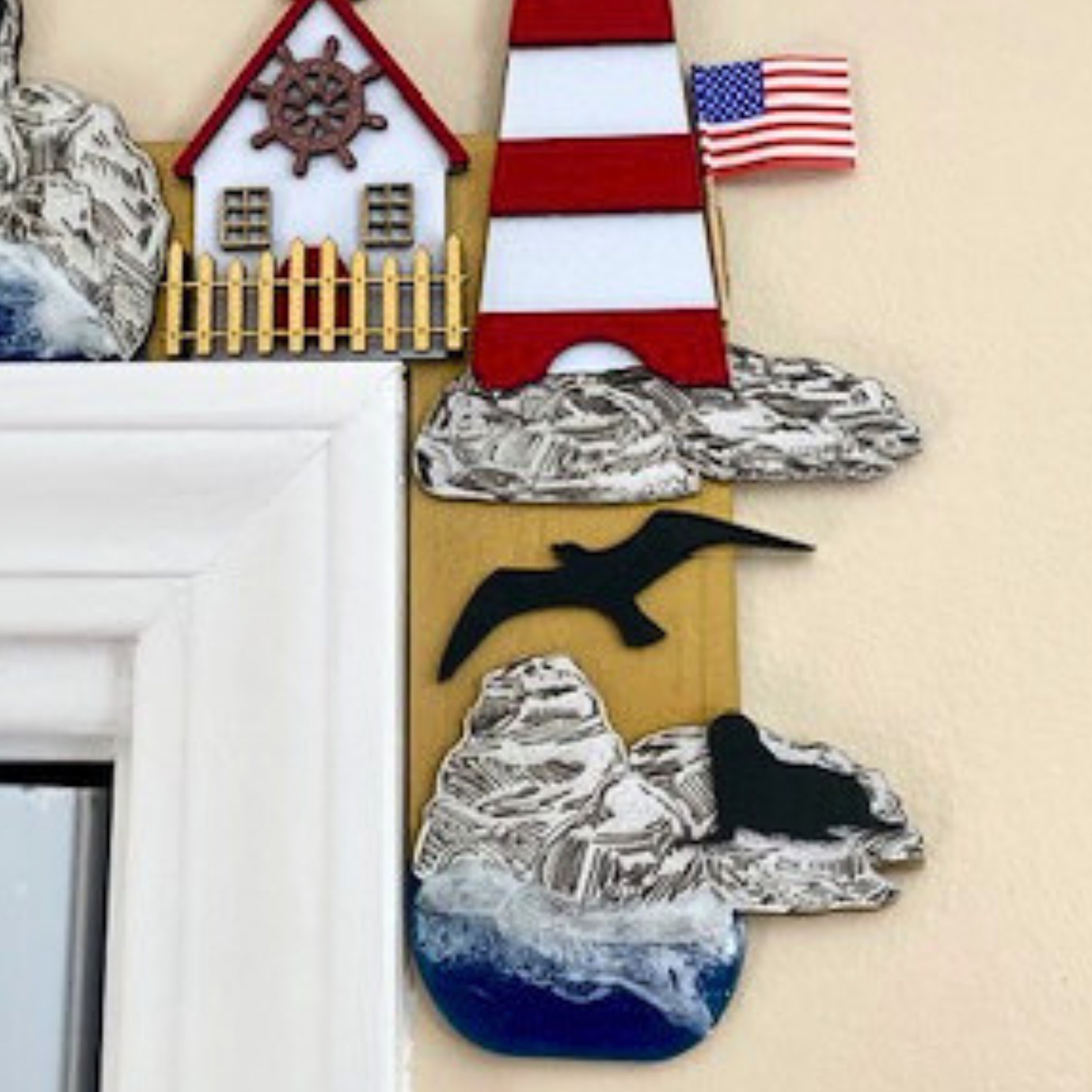 Coastal Lighthouse Door Topper, 3D Ocean Resin, Layered Decor, Laser ...