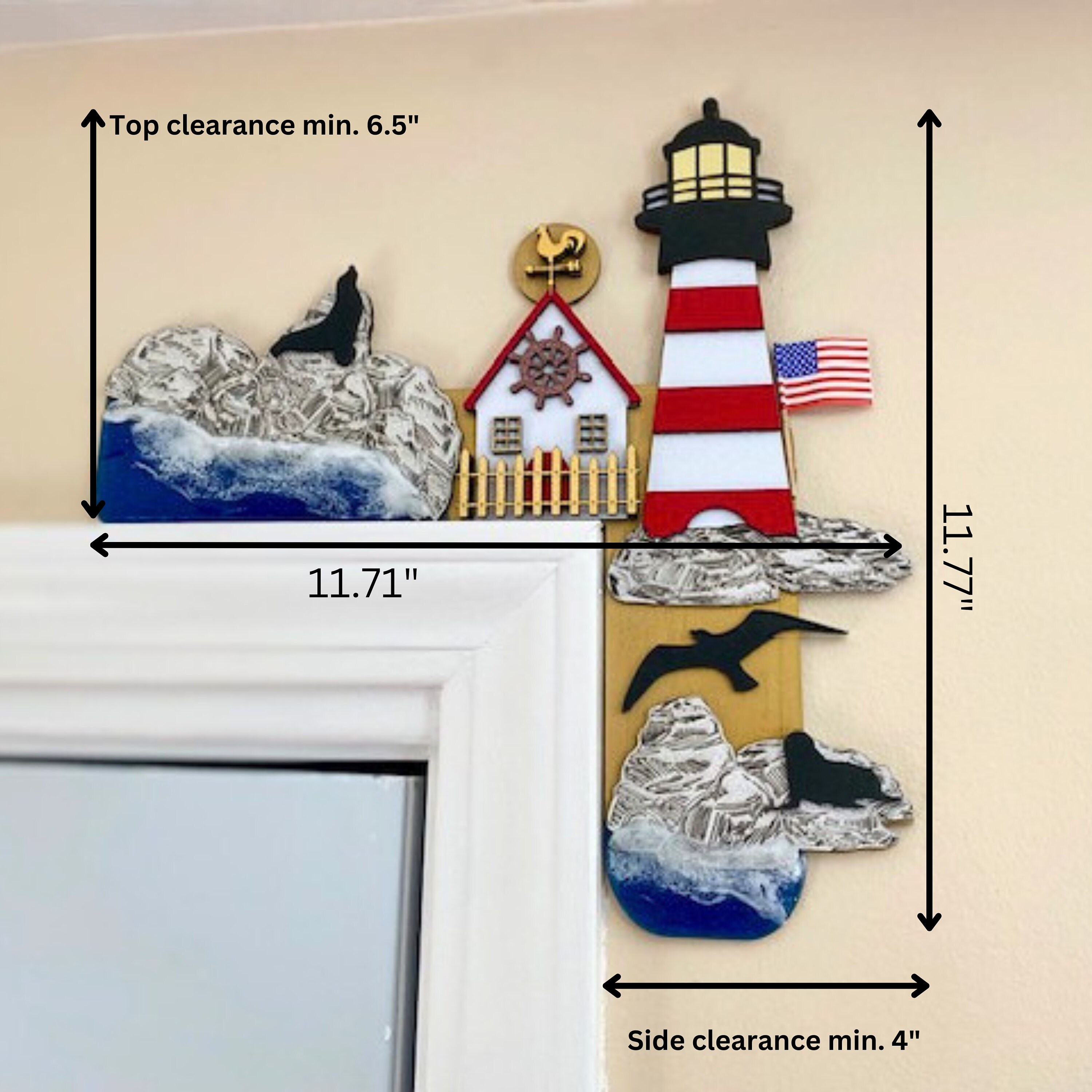 Coastal Lighthouse Door Topper, 3D Ocean Resin, Layered Decor, Laser ...