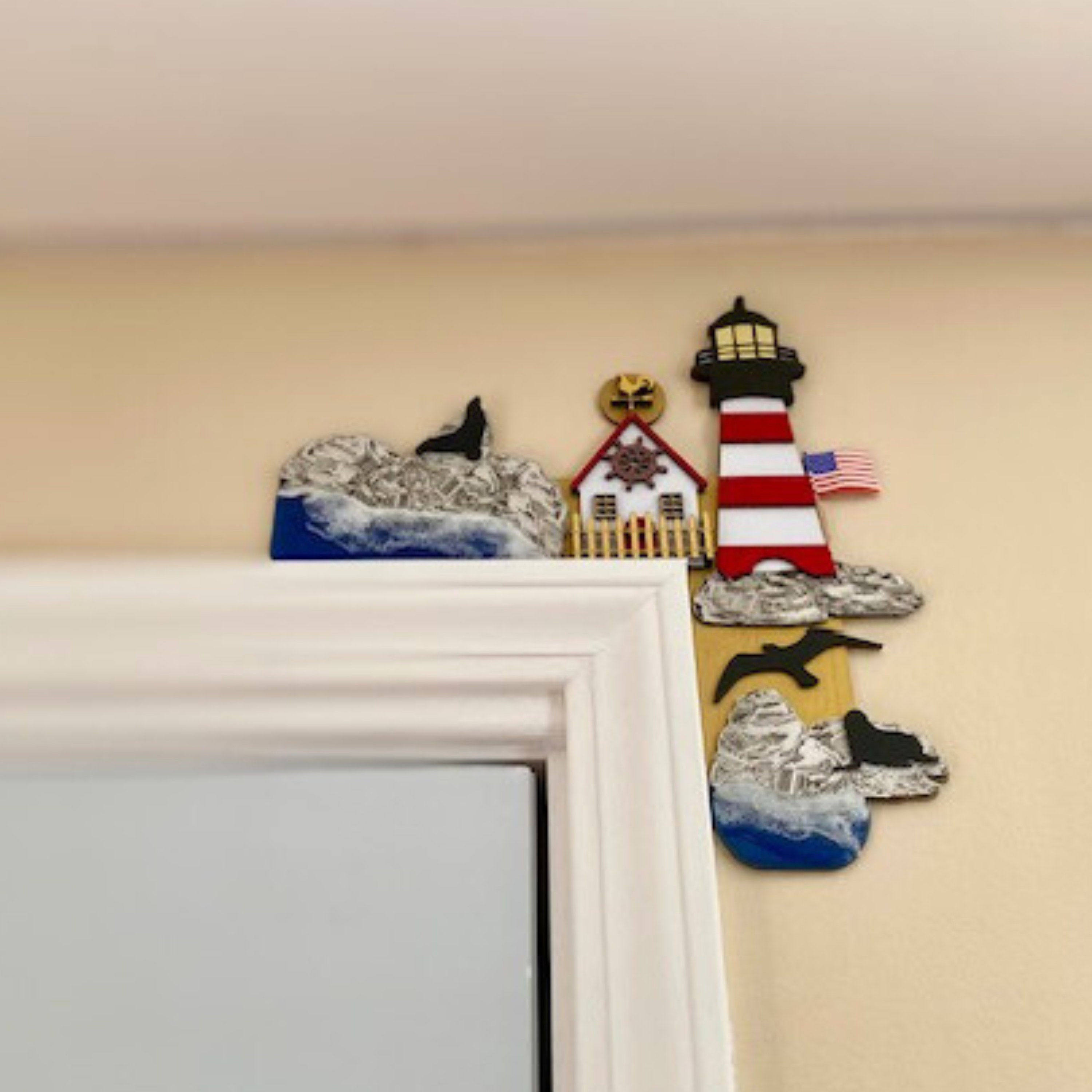 Coastal Lighthouse Door Topper, 3D Ocean Resin, Layered Decor, Laser ...