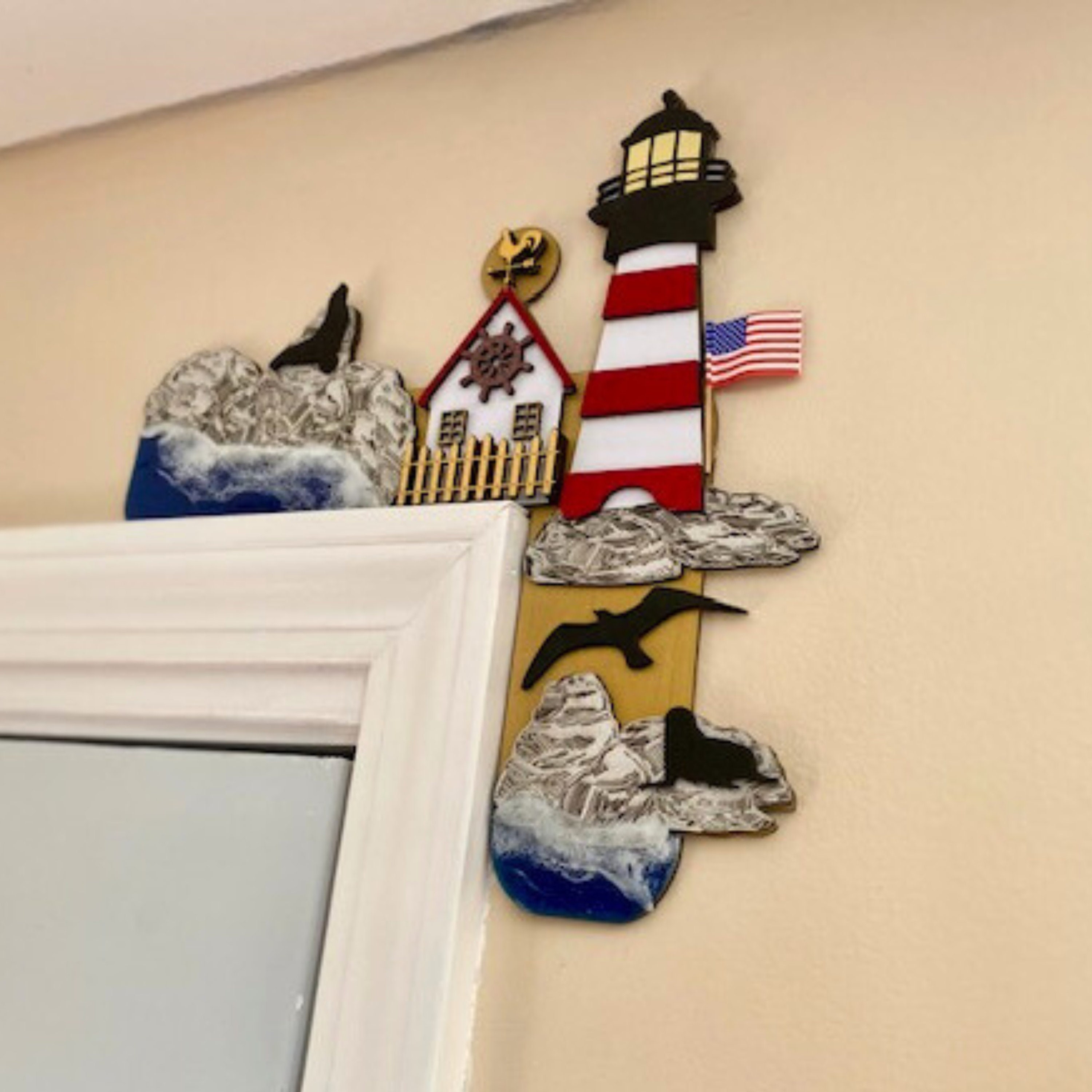 Coastal Lighthouse Door Topper, 3D Ocean Resin, Layered Decor, Laser ...