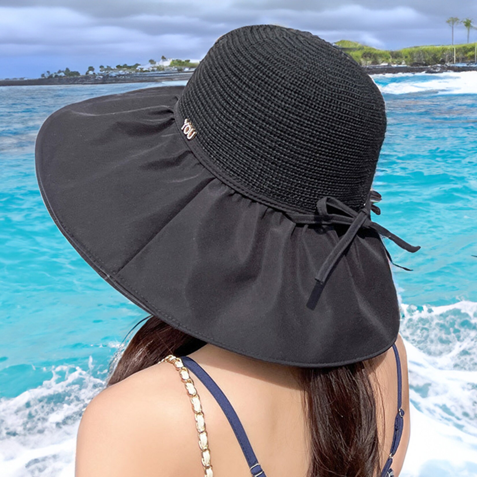 Fashion Packable UPF50 Wide Brim Beach Hat Sun Block Hat UV Protection ...