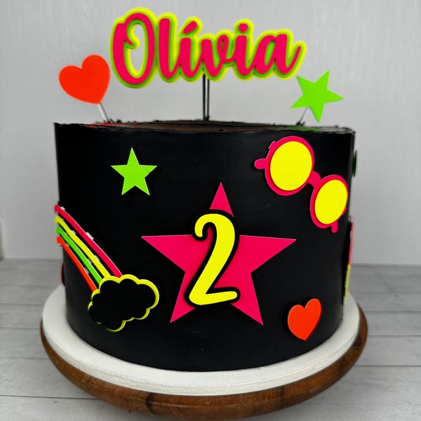 Topo De Bolo Neon - Etsy