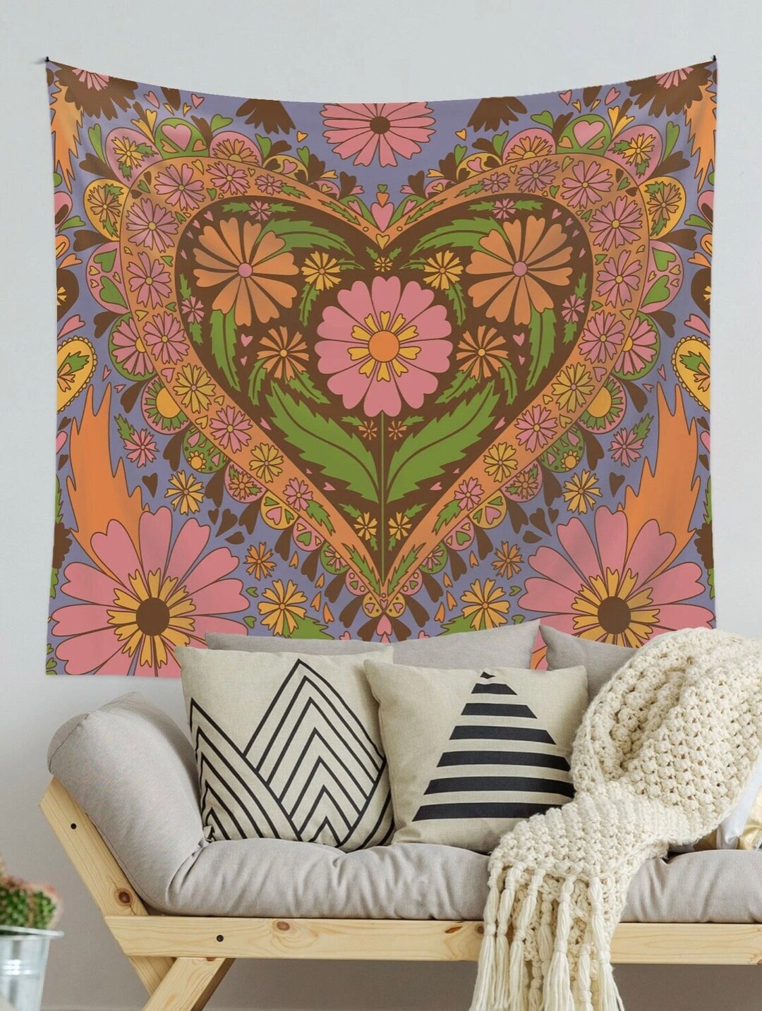 LARGE Heart and Floral Print Tapestry | Cute Tapestry | Hippie Tapestry ...